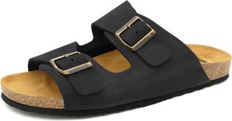 Esprit Herren Pantoletten Nubuk Leder Sandalen Korksohle Echtleder Fu&szlig;bett Hausschuhe Sandaletten Schwarz EU 45