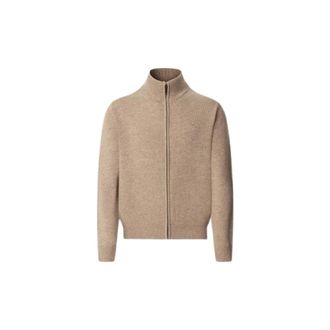 Hackett Cardigan zipp&eacute; en laine dagneau - Homme - Sweatshirts et sweats &agrave; capuche - Beige - Taille: XL