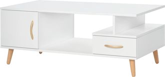 HOMCOM Beistelltisch Couchtisch moderner Kaffeetisch Stabiler Teetisch Wohnzimmertisch mit praktischer Ablage Schublade, Spanplatte, Weiß, 100 x 50 x 40 cm