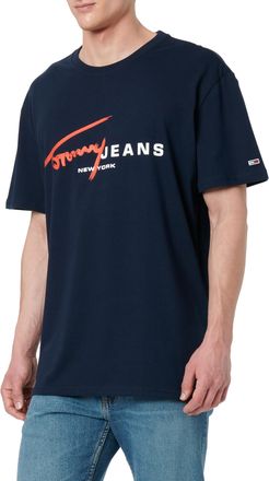 Tommy Jeans TJM REG SIGNTR DNA Tee EXT S/S T-Shirt Mens, Blue (Dark Night Navy), XXL