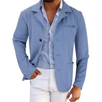 Generic Manteau décontracté à manches longues en velours côtelé pour homme - Automne et hiver, bleu, L