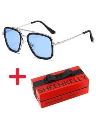 SHEEN KELLY Lunettes de soleil Hommes Femmes R&eacute;tro Pilote Carr&eacute; Cadre en m&eacute;tal Rectangle Classique Mode Lunettes