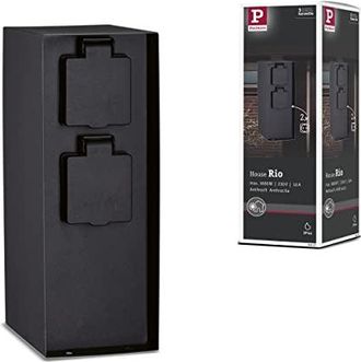 Paulmann 94657 Außenleuchte Steckdosensäule Rio 2-fach IP44 eckig max. 3.650 W Anthrazit Strom im Garten Metall Verteiler