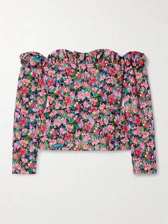 Kika Vargas Haut &Agrave; Basque &Eacute;paules Nues En Tissu &Agrave; Imprim&eacute; Fleuri Jacqueline - Rose