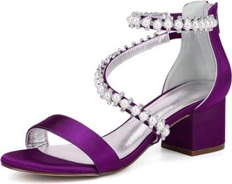 Generic Chaussures De Mariée Femmes Bloc Chunky Lanières Cheville Haut Sandales5.5 CM Ouvert Bout Boucle Mariage Bureau Dress Heels,Violet,39 EU