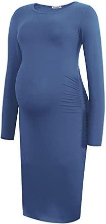 Smallshow Robe Grossesse Manches Longues Femmes Robes Maternité,Grey Blue,XXL