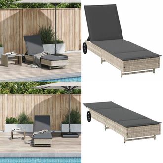 vidaXL Vidaxl - Sonnenliege mit Rollen und Auflage Hellgrau Poly Rattan