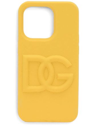 Dolce & Gabbana coque diPhone 14 Pro à logo embossé - Jaune