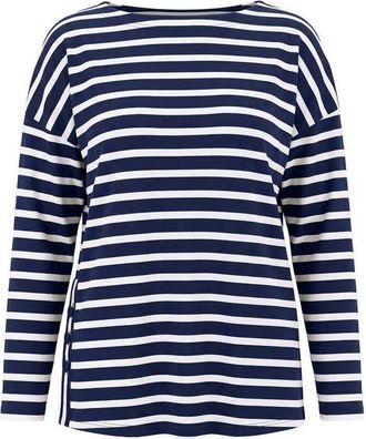 Ulla Popken T-Shirt Shirt Ringel Oversized U-Boot-Ausschnitt Langarm