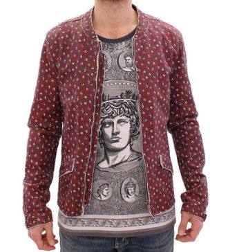 Dolce & Gabbana Boxer Print Lambskin Leather Jacket - Bordeaux
