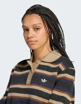 adidas Originals gestreiftes Strick-Polooberteil in Schwarz