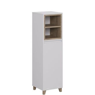 Vicco Meuble salle de bain Elnor, blanc/ch&ecirc;ne, 30x105cm avec panier &agrave; linge rabattable, Vicco