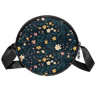 Generic Sac &agrave; bandouli&egrave;re rond pour femme, petit sac &agrave; bandouli&egrave;re &agrave; motif floral avec fermeture &eacute;clair, bretelles r&eacute;glables, sac &agrave; main rond d&eacute;contract&eacute; pour