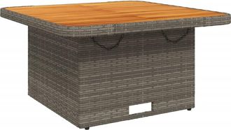 Generic Höhenverstellbarer Gartentisch, Terrassentisch, Balkontisch, Rattantisch,Couchtisch, Gartenmöbel Tisch, Garten Esstisch, Poly Rattan und Akazienholz, 