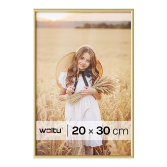 Woltu Bilderrahmen 20x30 cm, Fotorahmen Gold, Aluminium, mit Passepartout, zum vertikalen oder horizontalen Aufh&auml;ngen/Aufstellen, f&uuml;r Fotos, Bilder