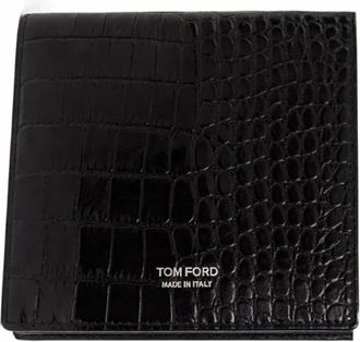 Tom Ford Homme, Accessoires, Noir, Taille: ONE Size Portefeuille Bifold en Cuir fa&ccedil;on Crocodile