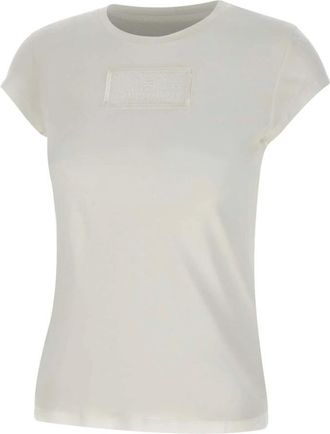 Elisabetta Franchi Femme, Tops, Blanc, Taille: 40 FR T-shirt Blanc en Modal avec Col Rond