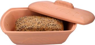 MamboCat Terra Brottopf aus Terrakotta I (LxB) 33x22,5cm I Ton-Brotkasten mit Deckel f&uuml;r Ihre K&uuml;che I formsch&ouml;ne rechteckig Aufbewahrungsbox mit Relief & Schri