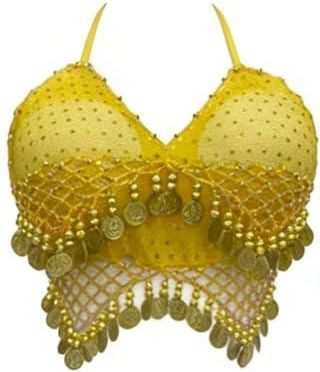 Generico Haut &agrave; paillettes pour femme - Haut brillant avec pi&egrave;ces de monnaie - Dos nu - Carnaval, Halloween, Rave, f&ecirc;te, bal latin et indien, citronier, Taille