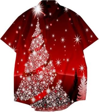 Generic Hauts imprim&eacute;s de No&euml;l pour hommes 2024 Chemise d&eacute;contract&eacute;e imprim&eacute;e &agrave; manches courtes pour homme, Rouge, 7XL