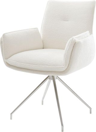 DELIFE Polsterstuhl NELA-Flex Kreuzgestell konisch Edelstahl Boucl&eacute; Soft Beige