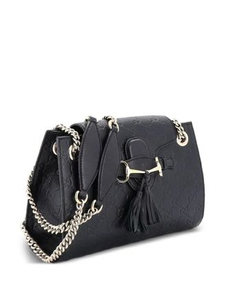 Gucci Kleine Emily Chain Flap Guccissima Schultertasche aus Leder - Schwarz