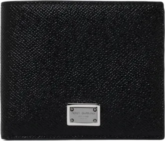 Dolce & Gabbana Homme, Accessoires, Noir, Taille: ONE Size Portefeuille Bi-Fold en Cuir de Veau