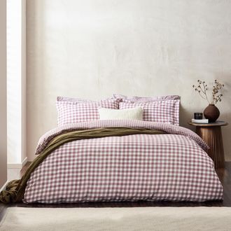 furn. Yard Barton Gingham Check Bettbezug-Set - Beere - Einzelbett, Rot