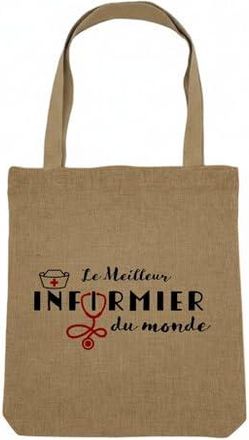 Fabulous Sac Shopping Tote Bag Aspect Lin - Le Meilleur Infirmier du Monde Hopital Soins Medecine - Sac de Courses Toile Epaisse 360g Beige Naturel Cabas Port&eacute;