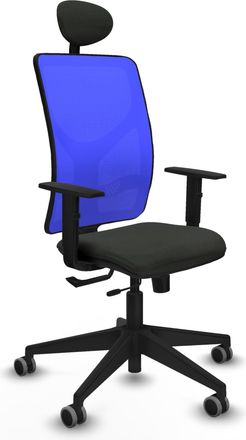 Piqueras y Crespo B&uuml;rostuhl mit 1D-Armlehnen, h&ouml;henverstellbarer Lendenwirbelst&uuml;tze und festem Kopfteil, ausgestattet mit Syncro/Traslack und Schneideschaum, Blau/Schwa