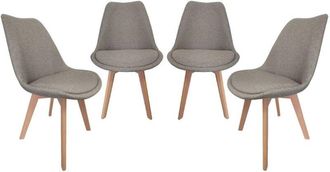 Sweeek 4er-Set skandinavische St&uuml;hle aus Buchenholz und Stoff