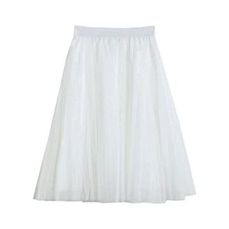 Generic Lin Jupe courte pliss&eacute;e mi-longue - Jupe &agrave; volants en maille H en mousseline de soie - Taille haute - Jupe &agrave; bulles - Jupe en jean - Crayon, Blanc., t