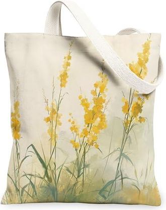 Generic Spring Goldenrod Sac fourre-tout en toile pour le shopping 33 x 38 cm, sac d&eacute;picerie r&eacute;utilisable pour femme, peinture de voyage florale, d&eacute;coration c