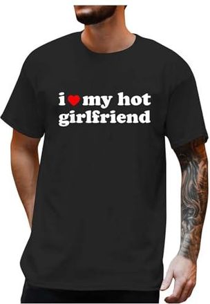 Generic T-shirt &agrave; manches courtes pour homme avec inscription &laquo; I My Hot Girlfriend &raquo; pour la Saint-Valentin, Noir, XXL