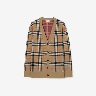 Burberry Cardigan en coton et laine Check, Size: XS