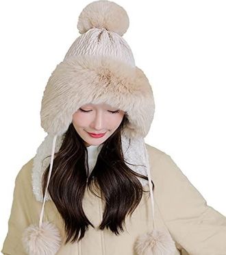 Generic Chapeau dhiver tendance pour femme en peluche et épais, chapeau chaud personnalisé en laine pour entraînement par temps froid, vie quotidienne, beige,