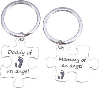 Happyyami Lot de 2 porte-clés Denkmal - Pour maman et papa - Avec un ange - Puzzle