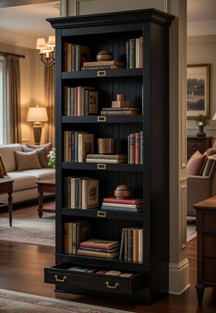 Maison Belfort home24 B&uuml;cherregal II Massivholz Pinie, lackiert R&uuml;ck-, Seitenw&auml;nde & Einlegeb&ouml;den: MDF Mitteldichte Holzfaserplatte, lackiert Schwarz/Schwarz 117 x