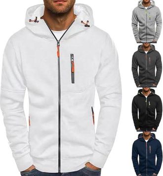 Generic Sweat &agrave; capuche pour homme, coupe ajust&eacute;e, fermeture &eacute;clair int&eacute;grale, tendance, couleur unie, sweat &agrave; capuche thermique et d&eacute;contract&eacute;, veste &agrave; capuc