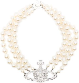 Vivienne Westwood Three Row Pearl Bas Relief Choker
