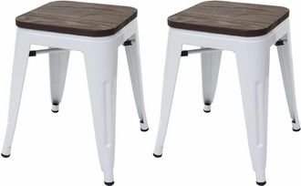 Hhg 2er-Set Hocker HHG 397 inkl. Holz-Sitzfläche, Metallhocker Sitzhocker, Metall Industriedesign stapelbar weiß