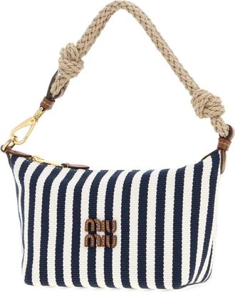 Miu Miu Striped Canvas Shoulder Bag - Navy
