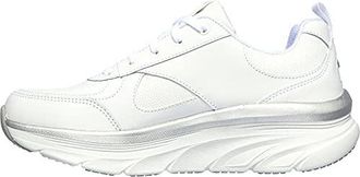 Skechers Femme Dlux Walker Timeless Path Basket, Cuir Blanc avec Bordure argentée, 41 EU