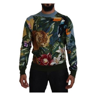 Dolce & Gabbana Jungle Woll Logo Pullover - - Sweatshirts & Hoodies - Herren - Mehrfarbig - L