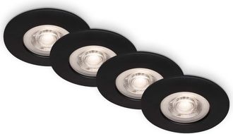 Briloner Leuchten - 4er Set Einbauleuchten Decke, Dimmbar, LED Einbaulampen ultraflach, Einbaustrahler Bad, Badeinbaustrahler IP44, Schwarz-Matt, 90x25 mm (DxH