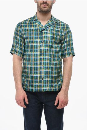 Corneliani CIRCLE Silk Satin Checked Bowling Shirt size 38