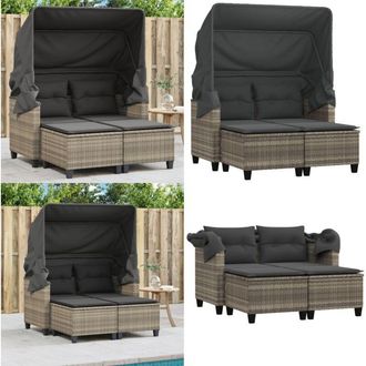 vidaXL Gartensofa 2-Sitzer mit Dach und Hockern Hellgrau Poly Rattan - Gartensofa - Outdoor M&ouml;bel - Gartenm&ouml;bel - Rattan Gartenm&ouml;bel - Lounge Set - Home &