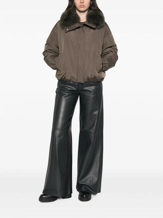Yves Salomon Fur-Trimmed Down Jacket - Brown