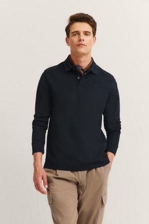 Bugatti Langarm-Poloshirt Modern Fit aus reiner Baumwolle