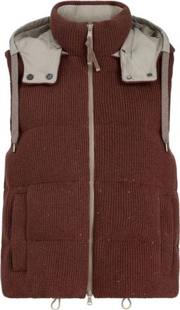 Brunello Cucinelli Femme, Vestes, Rouge, Taille: 38 FR Dazzling Cotton English Rib Knit Down Vest